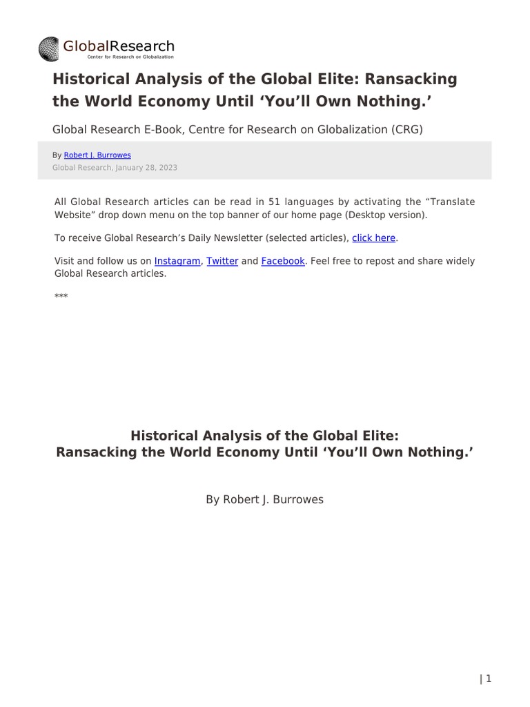 Historical Analysis of The Global Elite - Ransacking The World Economy ...