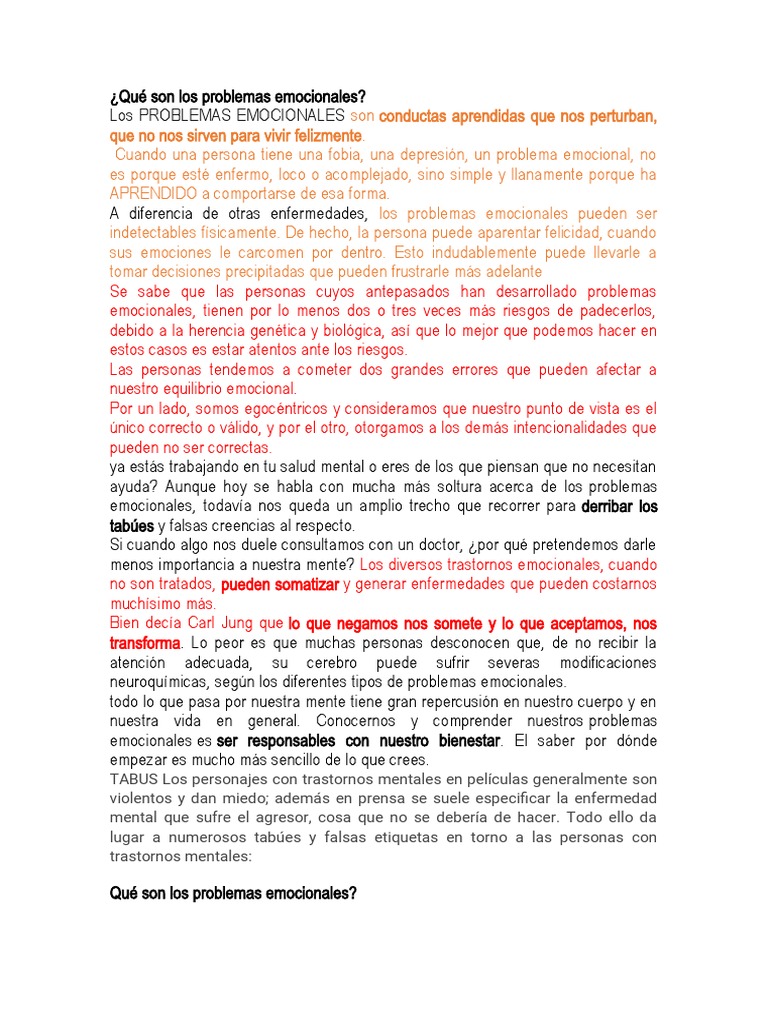 RESOLUCION Qué Son Los Problemas Emocionales | PDF | Terapia de ...