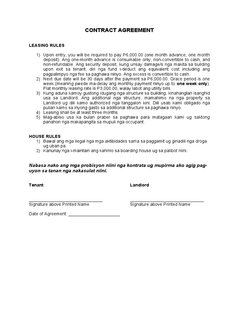 Boarding House Contract Agreement | PDF