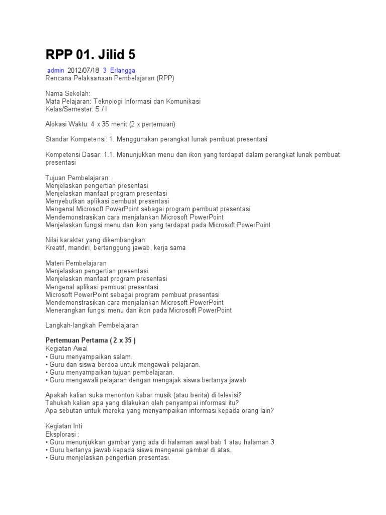 RPP Kelas 5 | PDF | Seni | Komputer