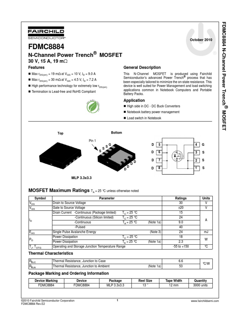 FDMC 8884 | Download Free PDF | Field Effect Transistor | Mosfet