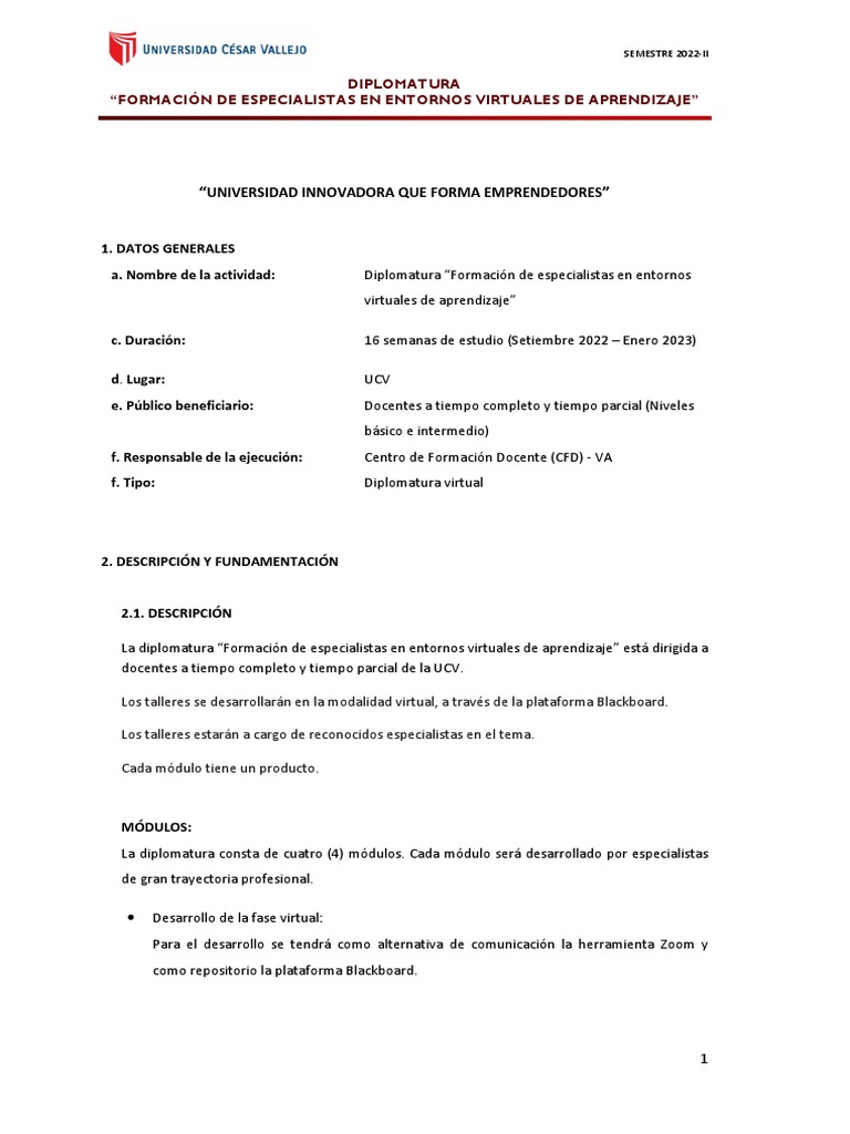 Sílabo Diplomatura For Esp Ent Virt 2022-II | PDF | Enseñando | Evaluación