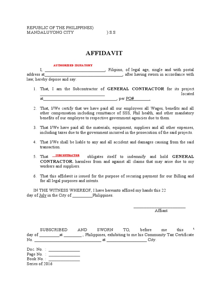 Affidavit - Progress Billing | PDF | Finance & Money Management