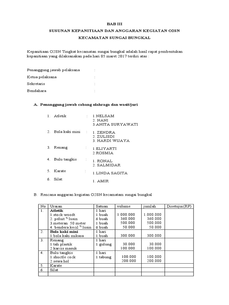 Proposal O2SN Sungai Bungkal 2017 | PDF | Olahraga & Rekreasi | Perjalanan