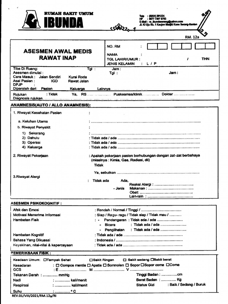 Asesmen Awal Medis Ranap | PDF