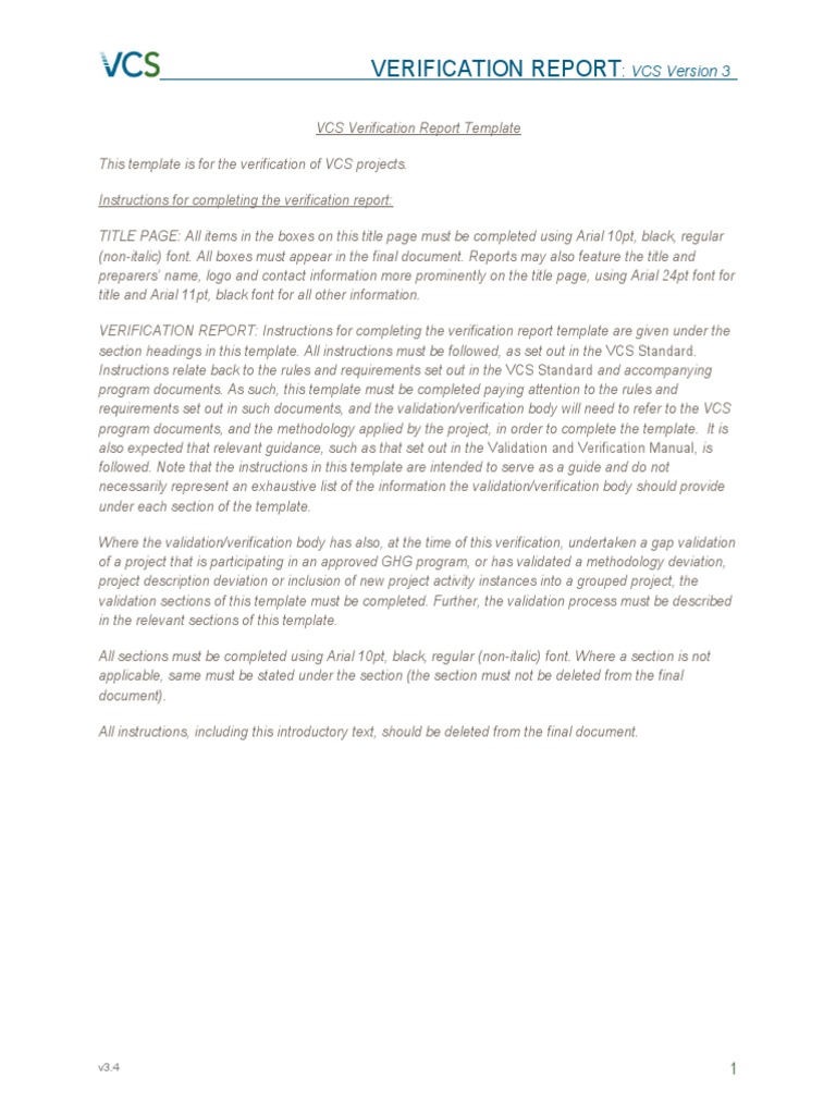 Vcs Verification Report Template V3 4 Pdf Verification And Validation Risk