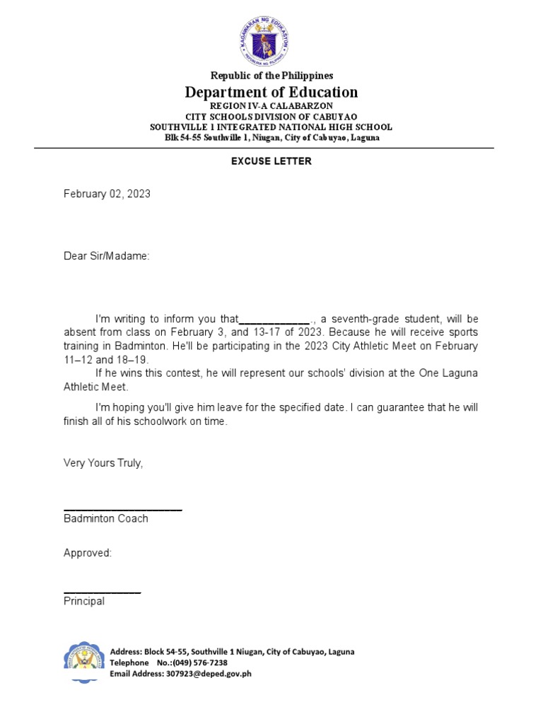 Athlete-Excuse Letter | PDF | Human Life Stages | Youth