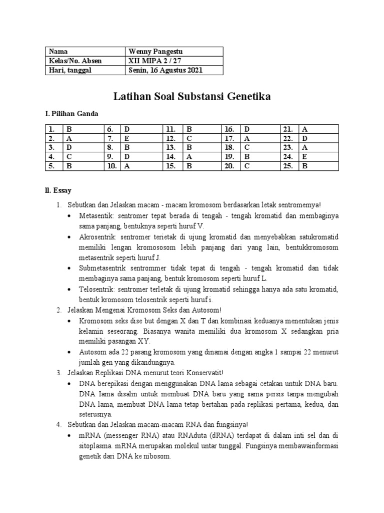 Latihan Soal - Substansi Genetika | PDF