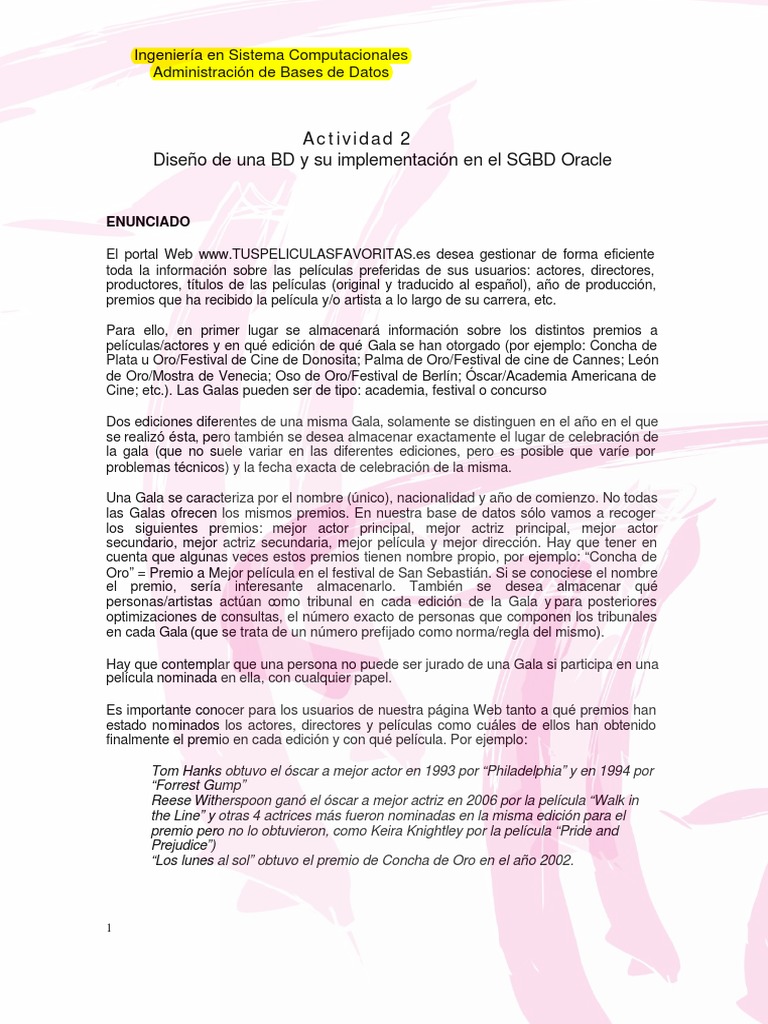 Practica PremiosPeliculas | PDF | Base de datos relacional | SQL