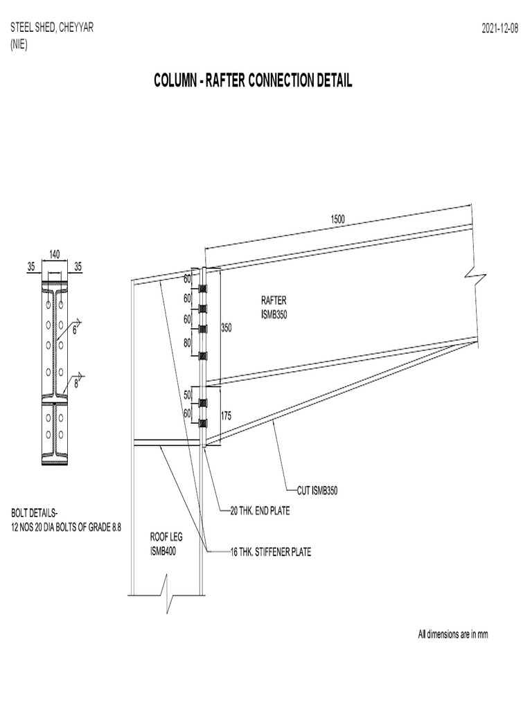 Steel Shed (NIE), Cheyyar Column Rafter Connection (2021!12!08) | PDF