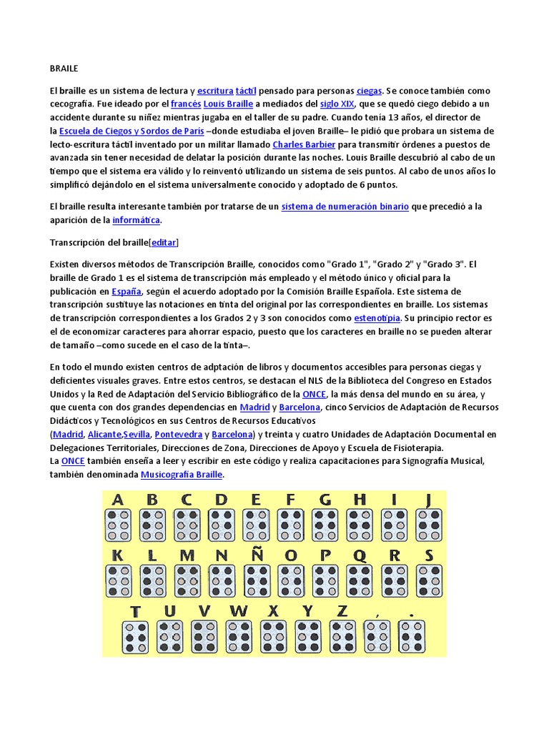 BRAILE | PDF | Comunicación escrita | Escritura