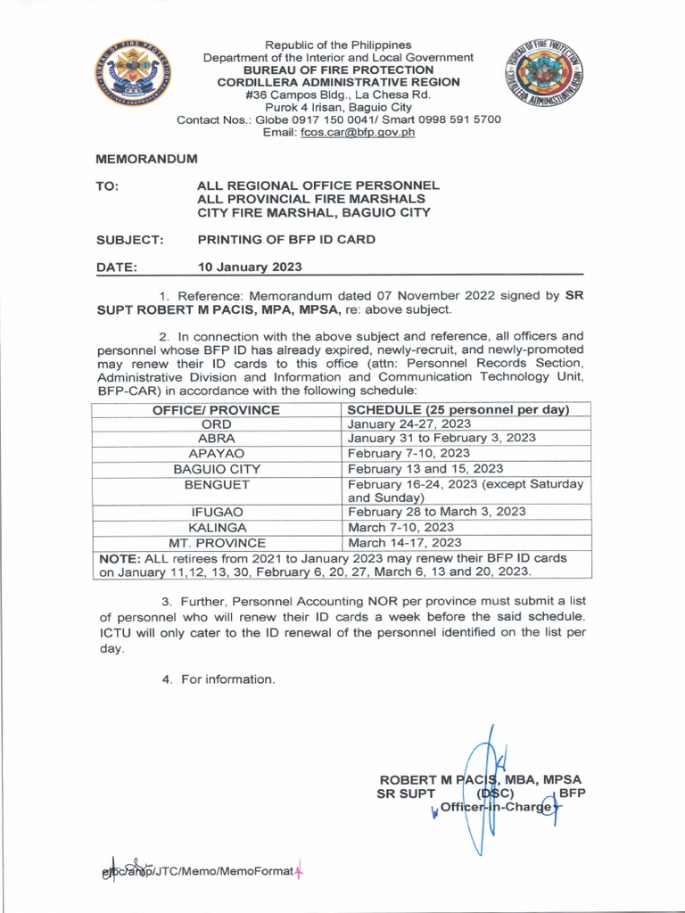 Printing of BFP ID Card | PDF