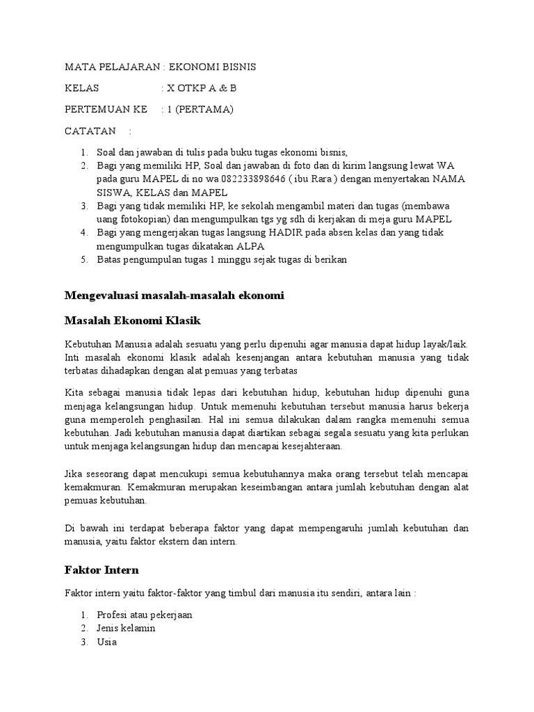 EKONOMI BISNIS Pertemuan 1 | PDF | Karier & Perkembangan | Kajian Bahasa Asing