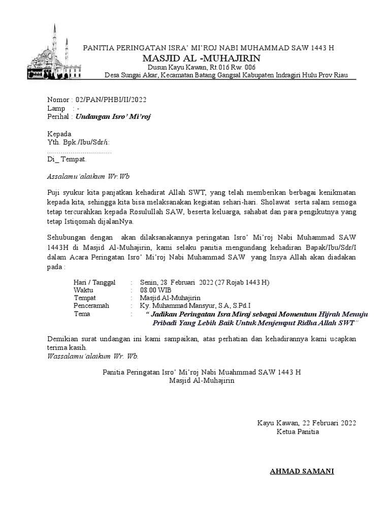 Undangan Peringatan Isra Mi'raj 1443 H | PDF