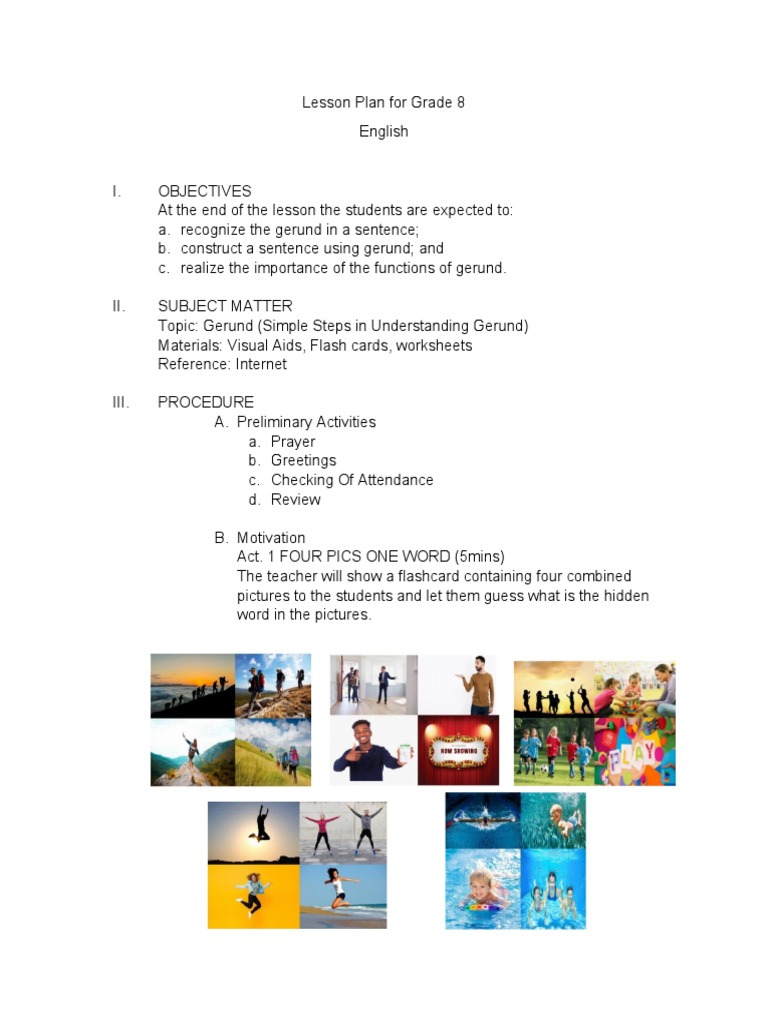 Lesson Plan Gerund Pdf Lesson Plan Languages