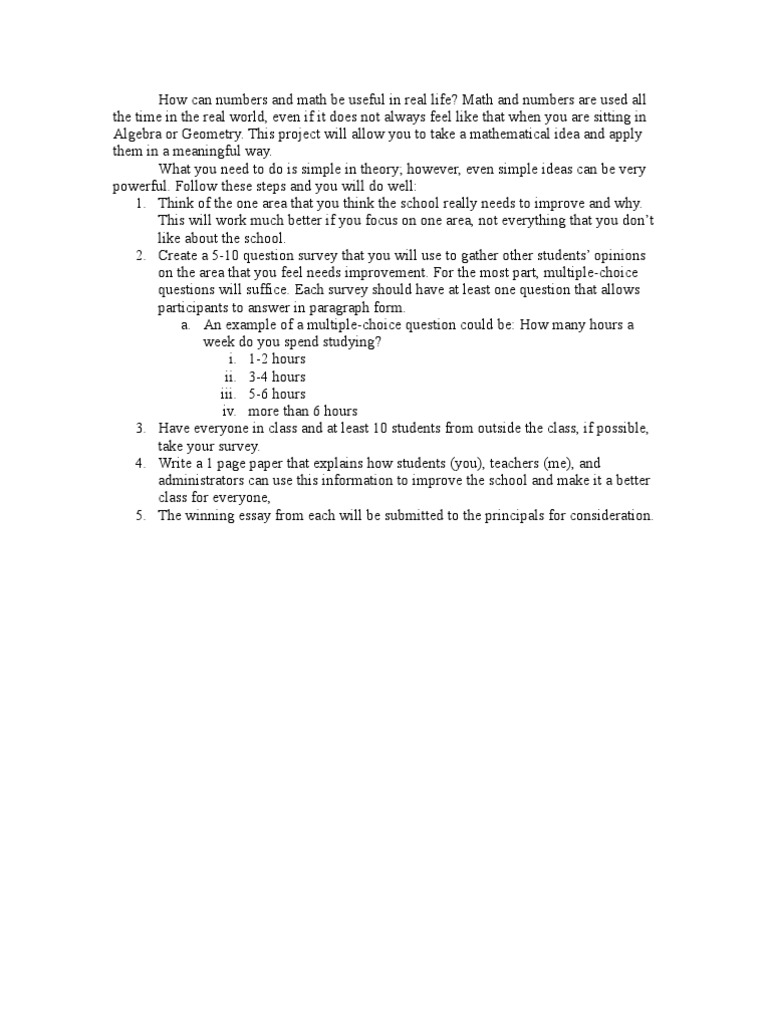 Mathematics Survey Project Guidelines | PDF | Teaching Mathematics ...