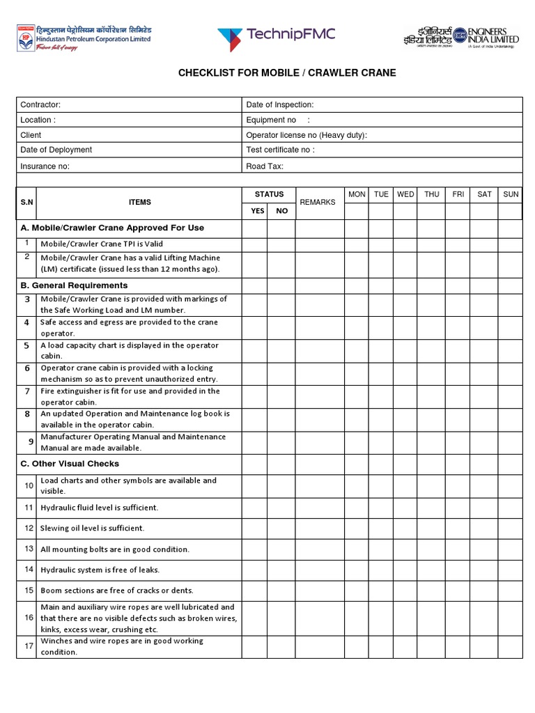 A Comprehensive Checklist for Ensuring Mobile Crane Safety and ...