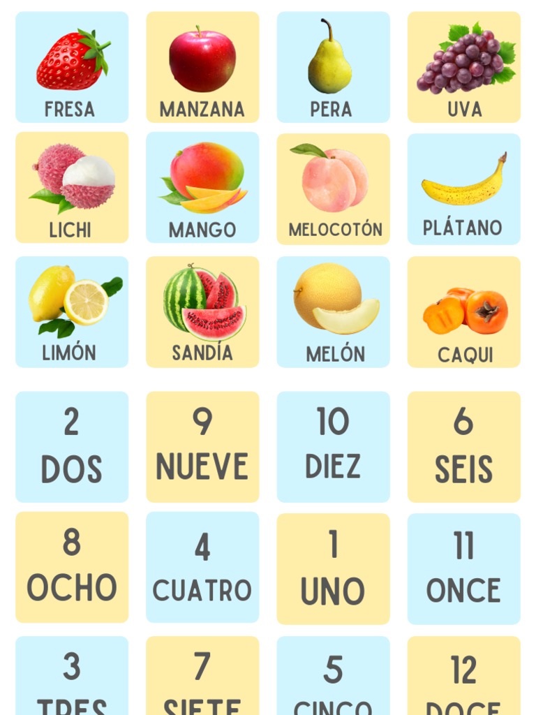 Memory Frutas, Números y Letras | PDF