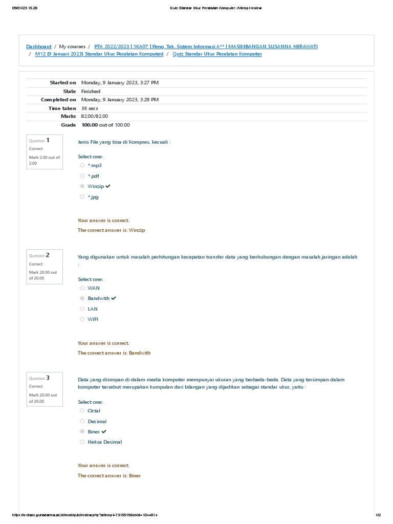 Quiz Standar Ukur Peralatan Komputer - Attempt Review | PDF