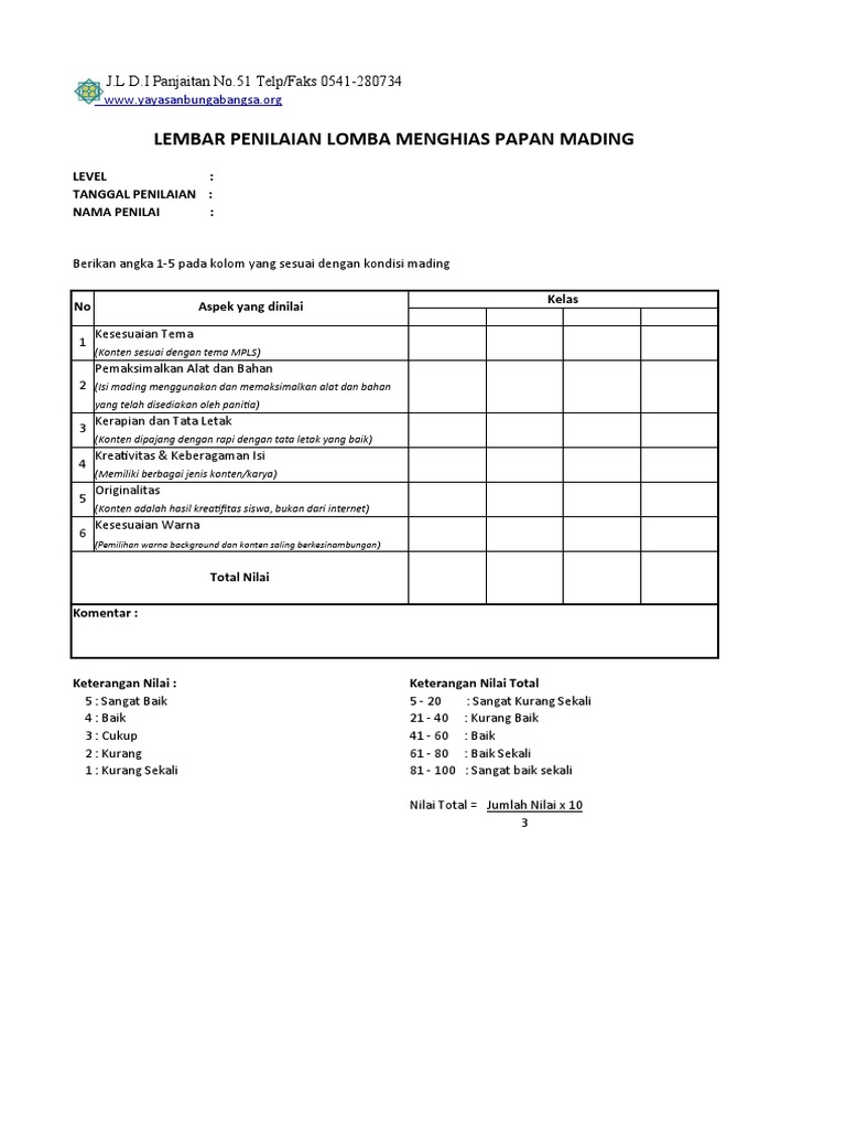 Lembar Penilaian Lomba Menghias Mading | PDF
