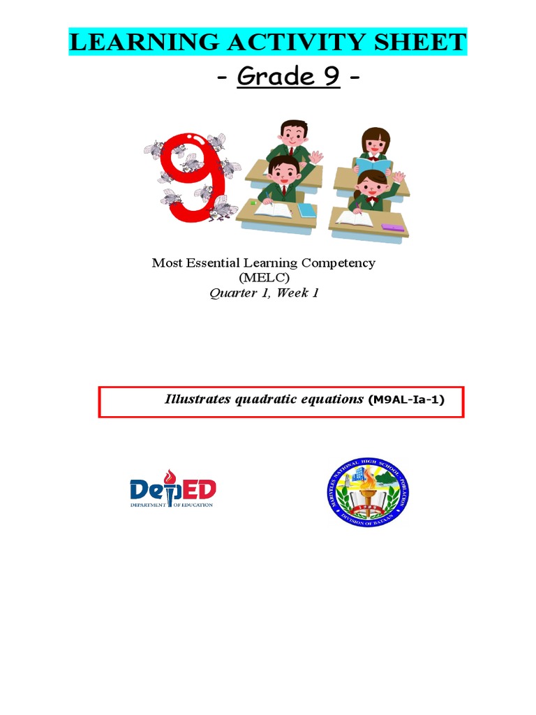 Grade 9 Quadratic Equations LAS | PDF | Equations | Variable (Mathematics)