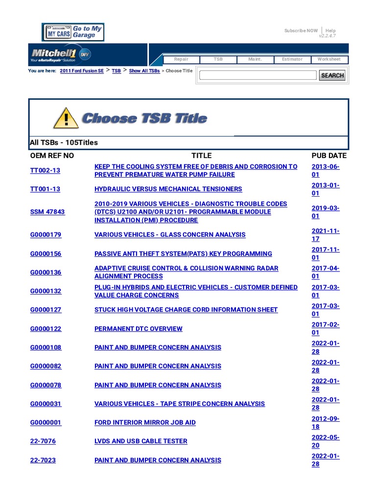 2011 Ford Fusion SE ALL Technical Service Bulletins - Mitchell 1 DIY ...
