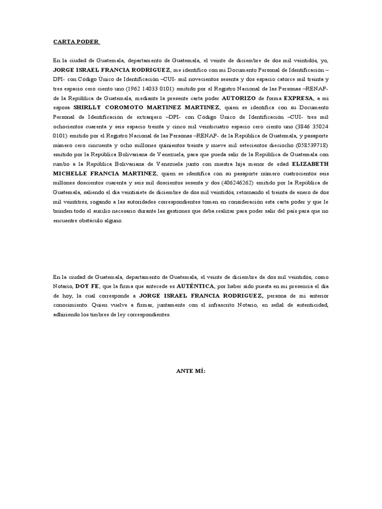 Carta Poder para Que Menor de Edad Salga Del Pais | PDF