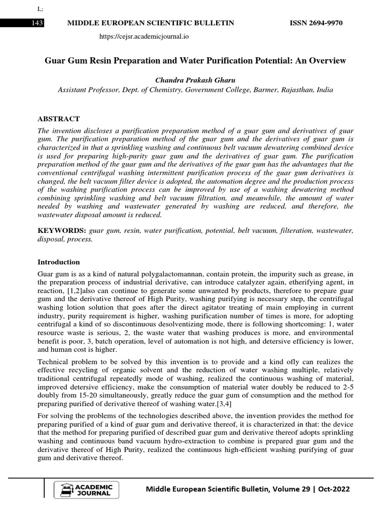 Guar Gum Purification Method Overview | PDF | Materials | Chemical ...