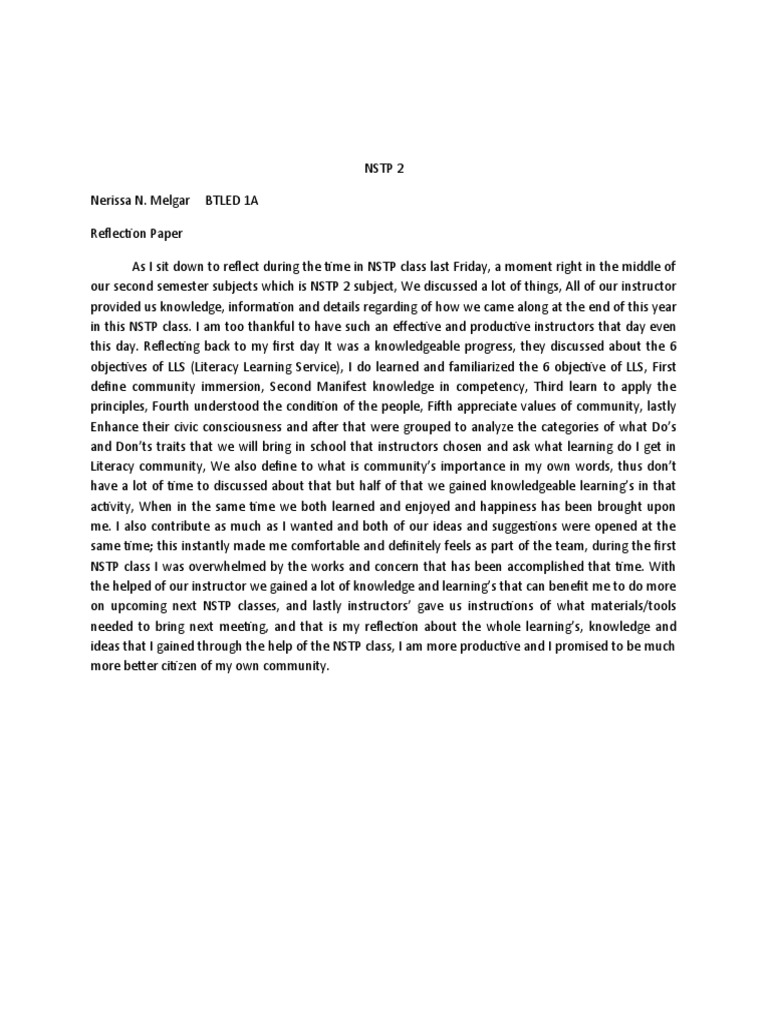 NSTP 2 Reflection: Learning Insights | PDF | Career & Growth