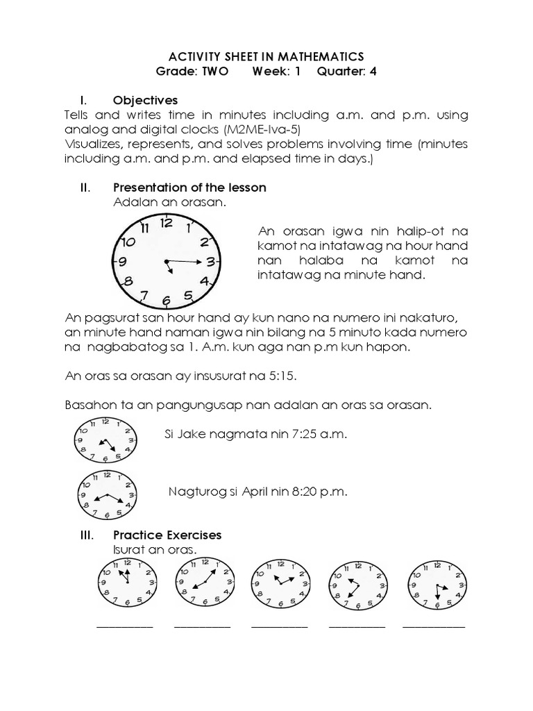 Activity Sheet in Math 2 Quarter 4 1 3 | PDF