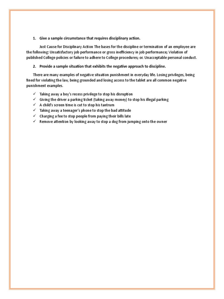 Give A Sample Circumstance That Requires Disciplinary Action | PDF