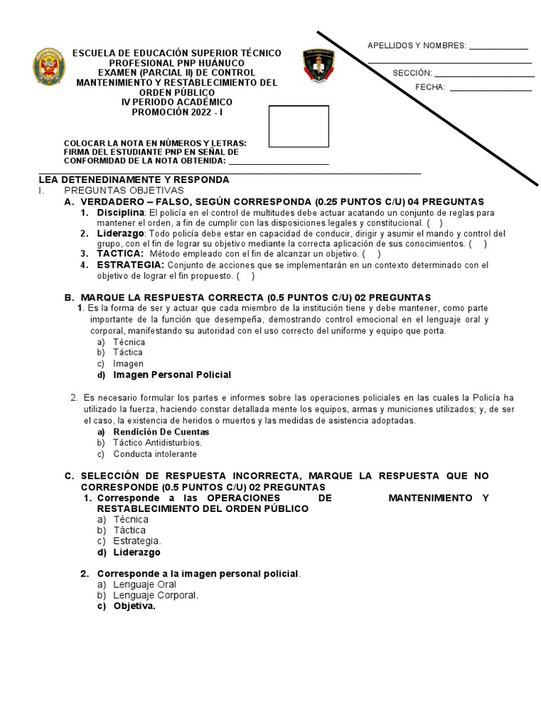 Modelo Examen 2022 | PDF | Policía