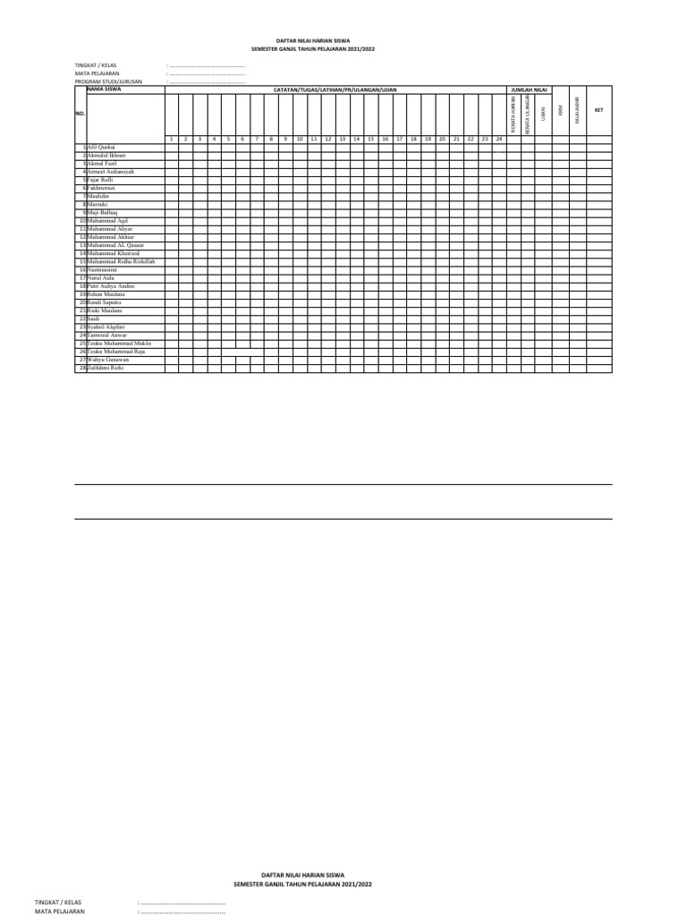 Buku Nilai Harian Siswa Pdf