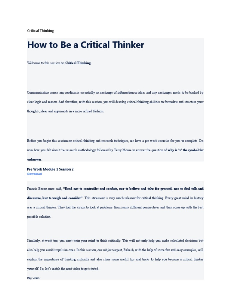 Critical Thinking | PDF | Critical Thinking | Thought