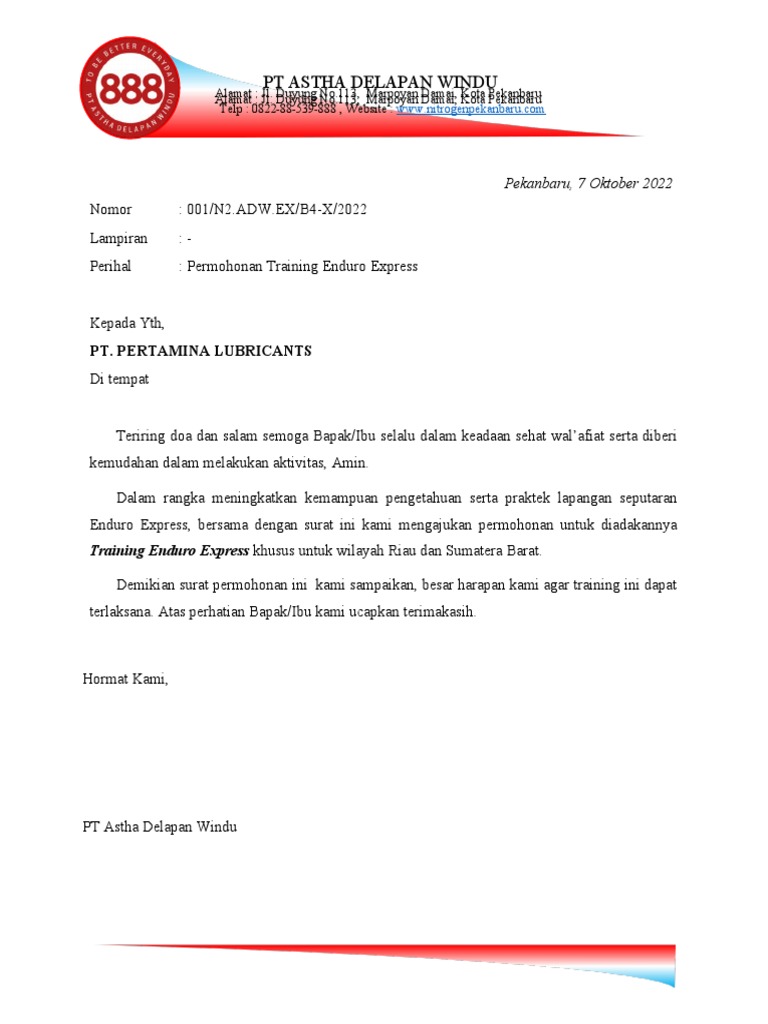 Surat Permohonan Training | PDF