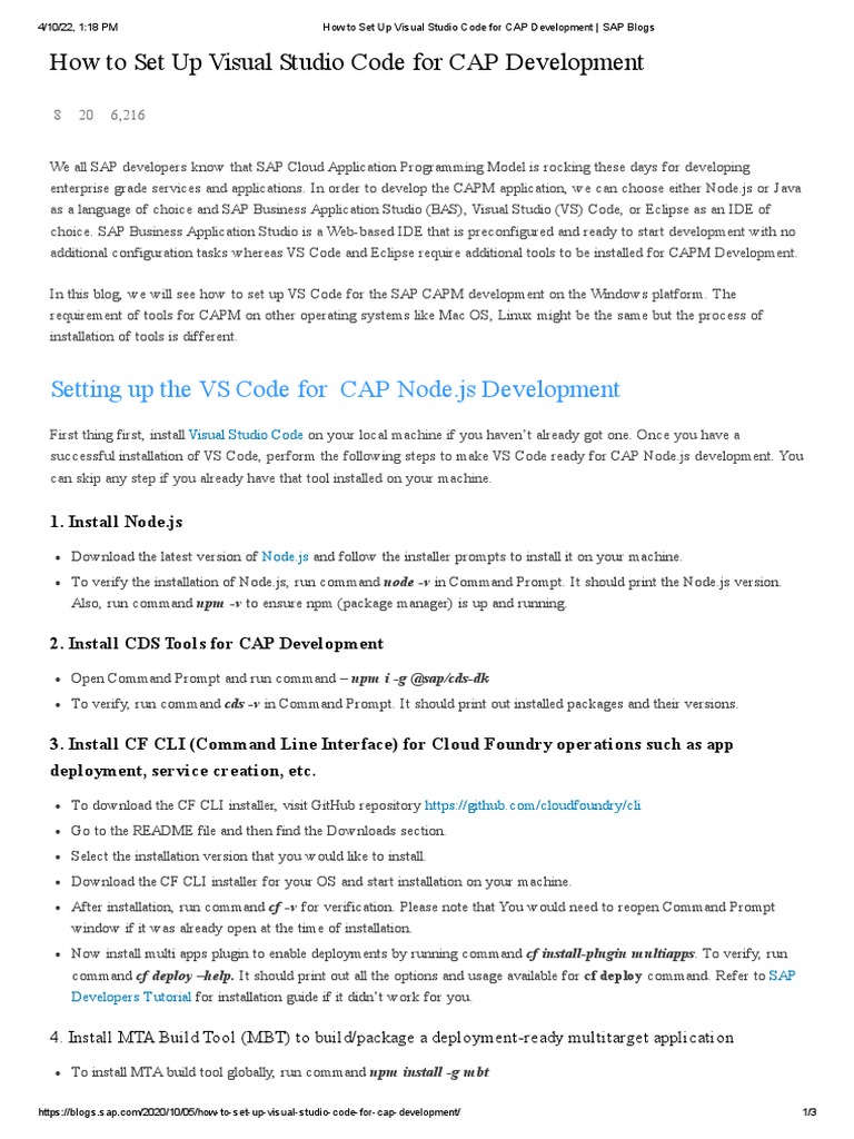 How To Set Up Visual Studio Code For CAP Development | PDF | Command Line Interface | System ...