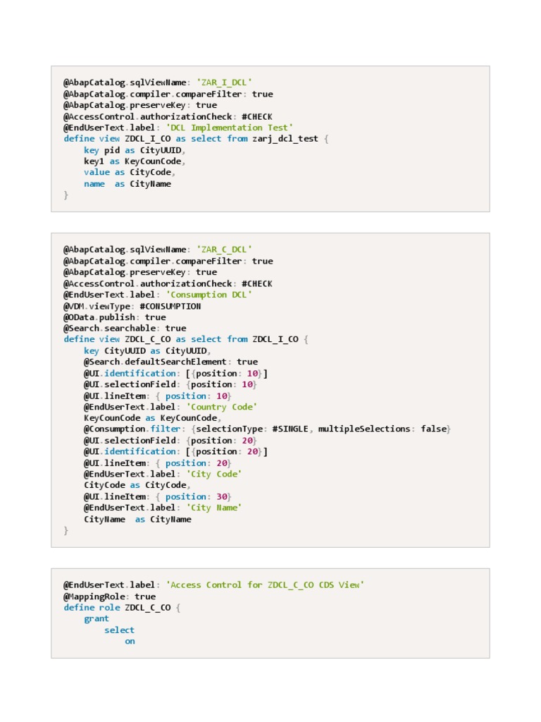 Implementing DCL With CDS Views and Roles-CODE | PDF | Technology ...