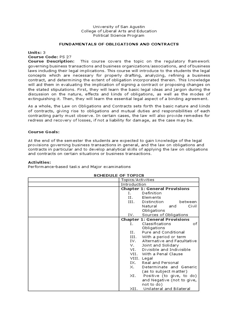 Outline For OBLICON | PDF | Contract Law | Private Law