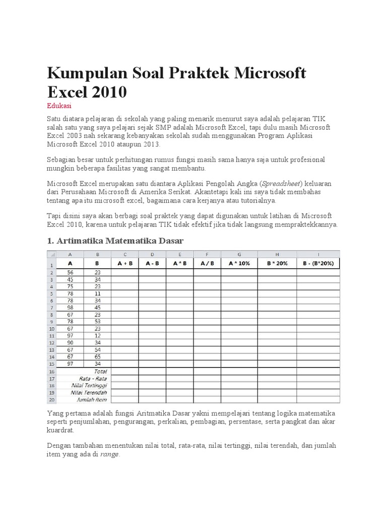 Soal Praktek Microsoft Excel 2010 | PDF