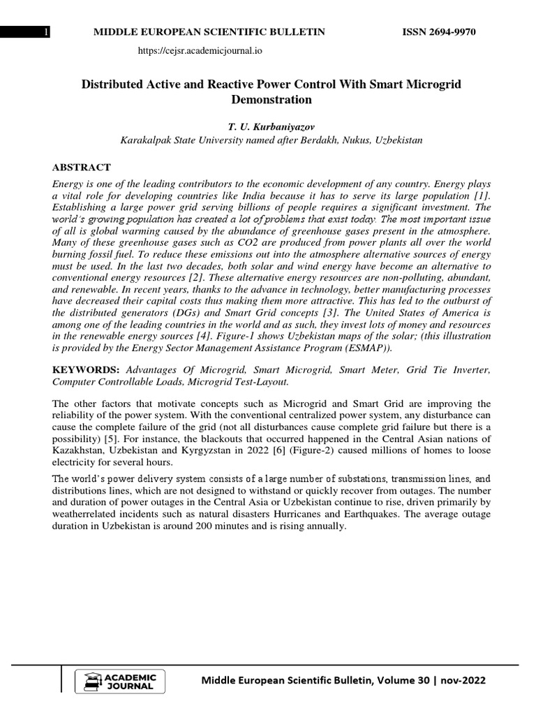 Distributed Active and Reactive Power Control With Smart Microgrid Demonstration | PDF ...
