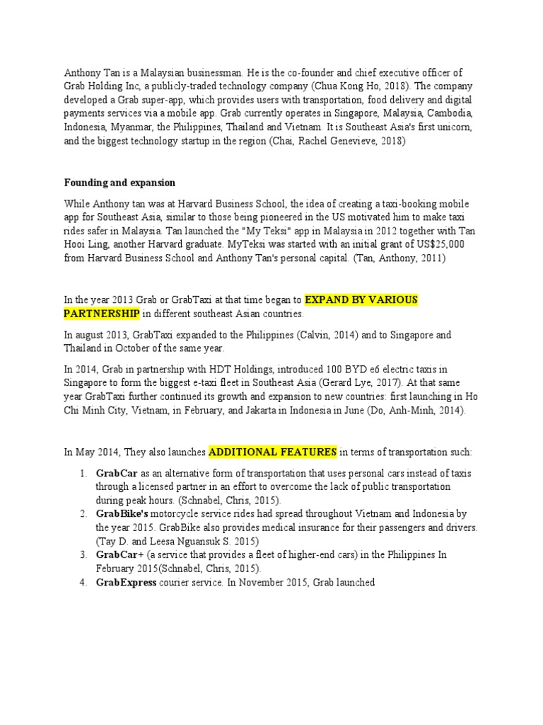 Anthony Tan Is A Malaysian Businessman | PDF | Transport | Service ...