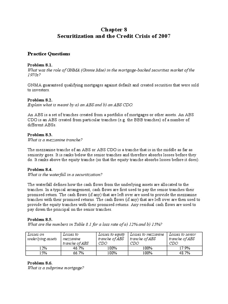 Hull OFOD9 e Solutions CH 08 | PDF | Collateralized Debt Obligation | Asset Backed Security