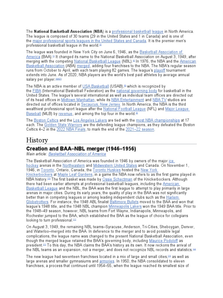 A Comprehensive History and Overview of the National Basketball ...