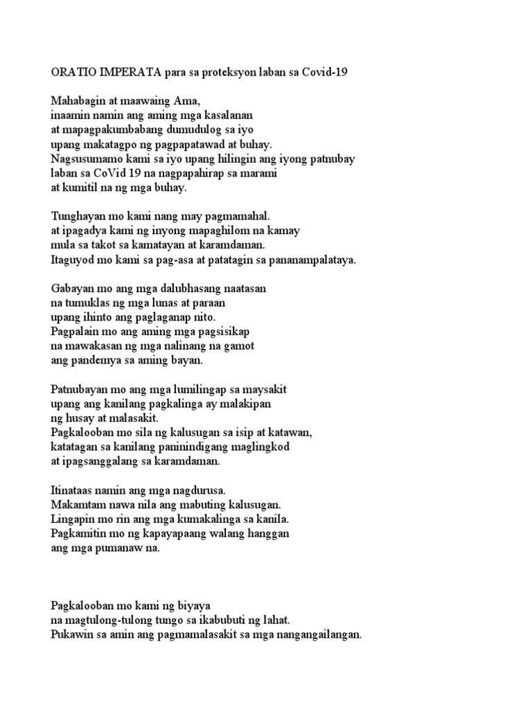 ORATIO IMPERATA para Sa Proteksyon Laban Sa Covid | PDF