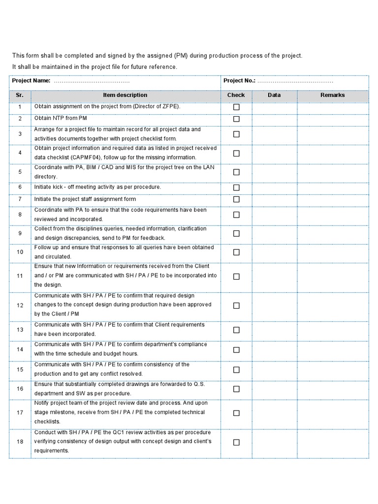 Project Production Checklist | PDF | Information Science | Data Management