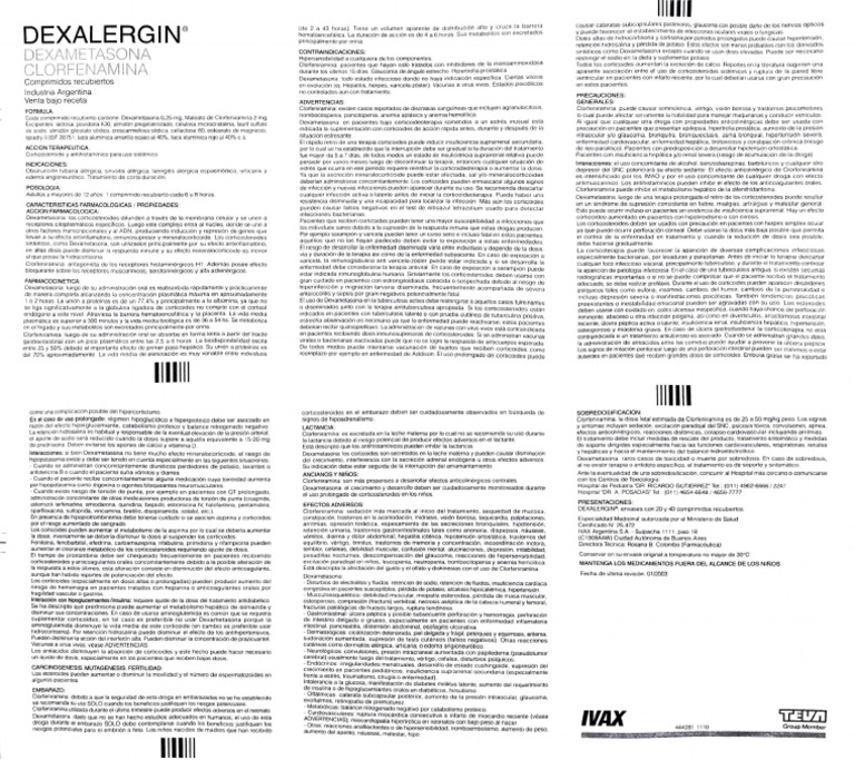 Dexalergin Comprimidos | PDF | Corticosteroides | Ciencias de la Salud