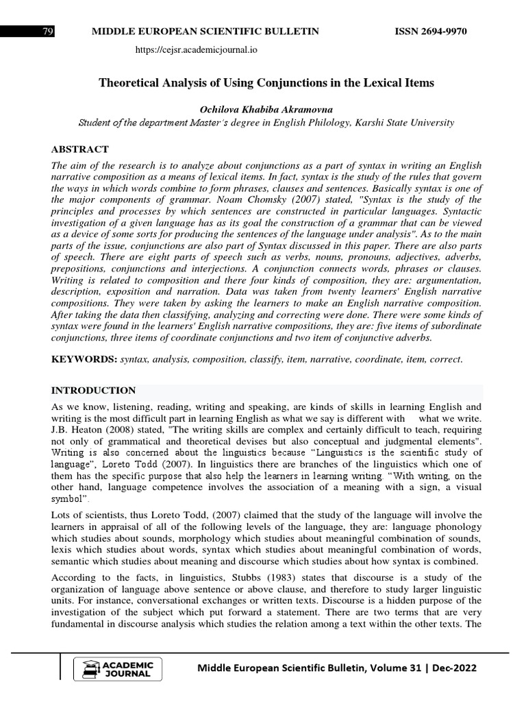 Theoretical Analysis of Using Conjunctions in The Lexical Items | PDF ...