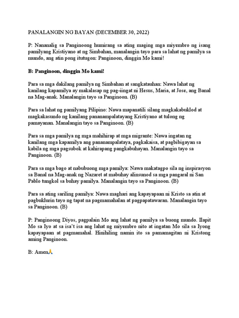 Panalangin NG Bayan 12-30-2022 | PDF Panalangin NG Bayan 12-30-2022 | PDF