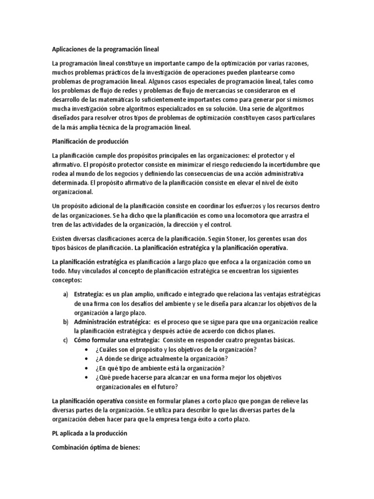 Aplicaciones de La Programación Lineal | PDF | Inventario | Planificación