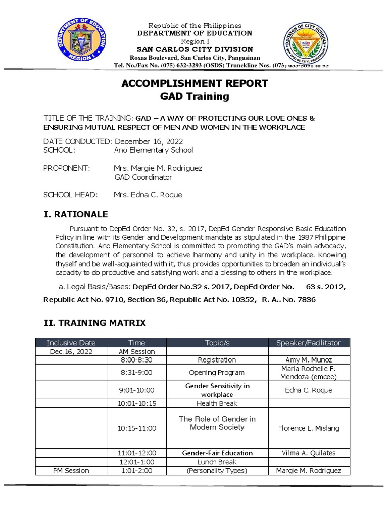 ANO ES - GAD Training Accomplishment Report 2022 | PDF